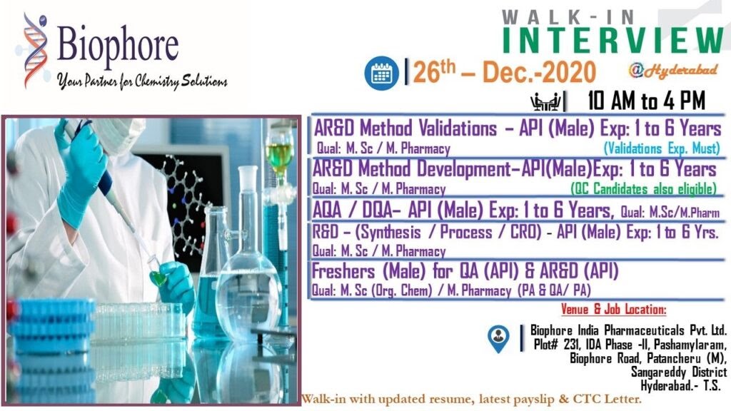 Biophore India | Walk-in for Freshers and Experienced in R&D/AR&D/QA on ...