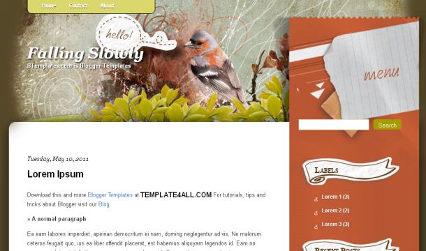 Free Blogger Brown Garden Bird Web2.0 Template