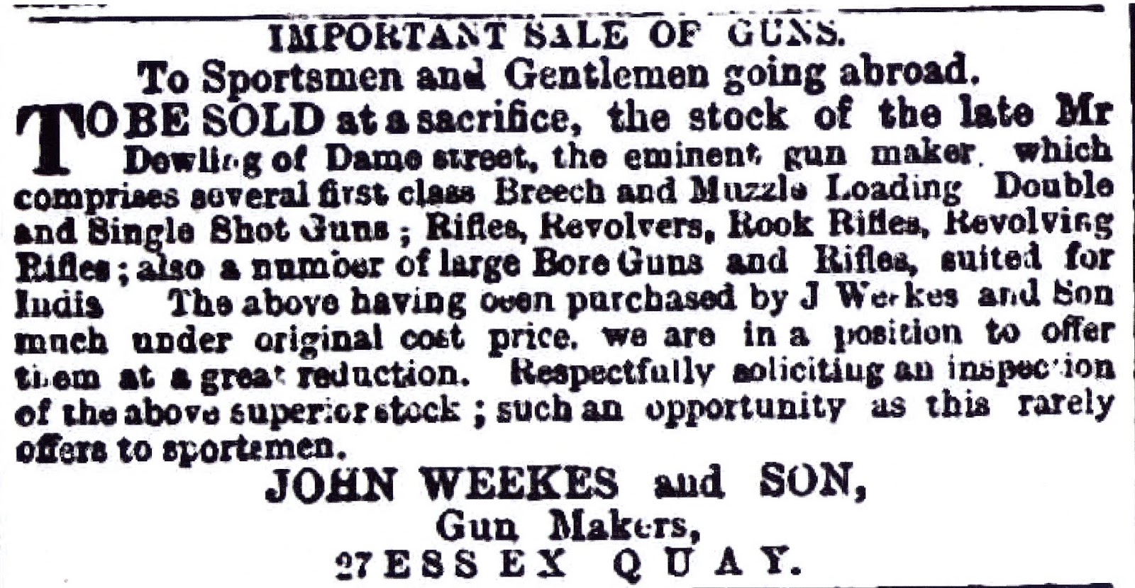 New Website: John Weekes & Son. Mr Dowling. 1874.