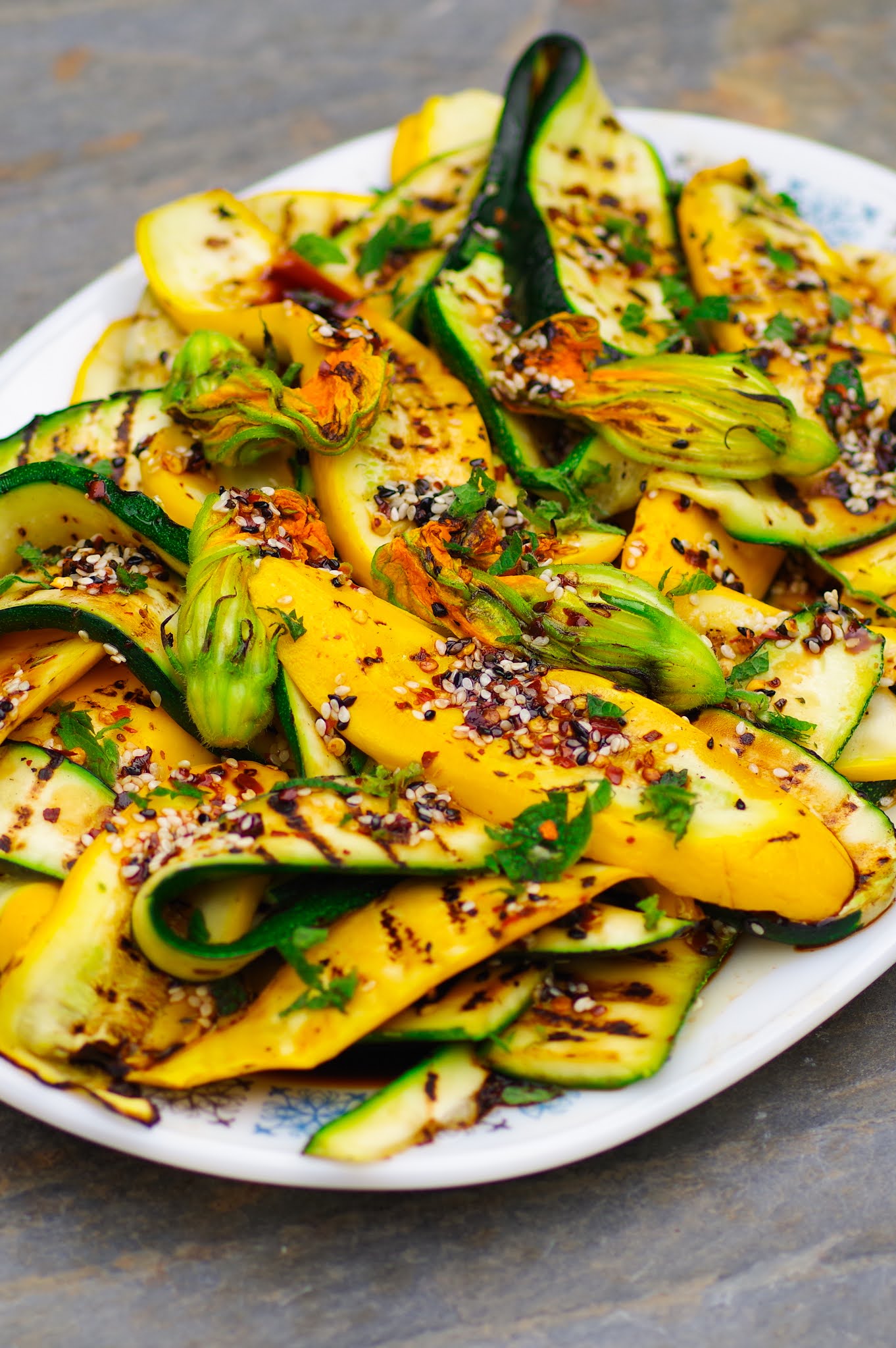 Grilled Courgettes & Chili Sesame Dressing |Euphoric Vegan