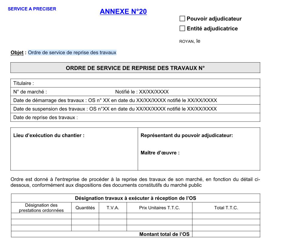 Exemple modèle ordre de service de reprise des travaux en document word ...