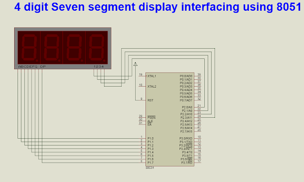 Four digit seven segment display interfacing using 8051 Micro-Controller