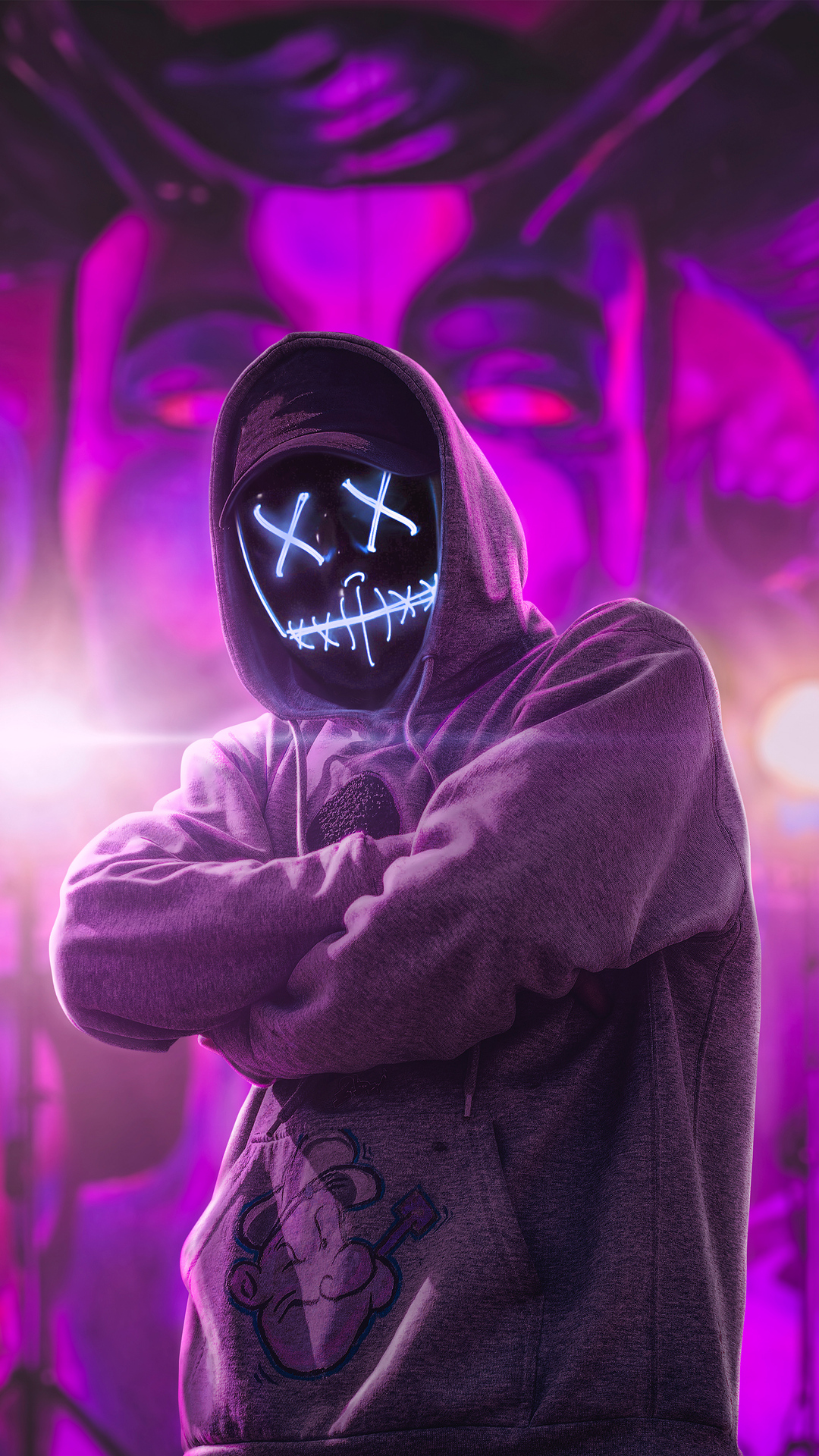 Hoodie neon mask man wallpaper