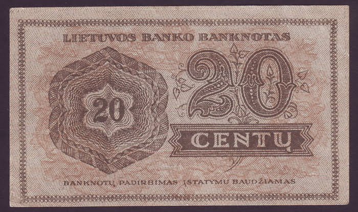 Lithuania paper money Centas 20 Centu banknote of 1922|World Banknotes ...