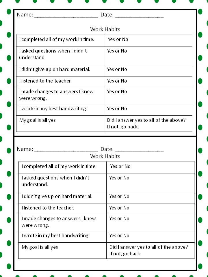 Classroom Freebies Too: Work Habits/Effort Chart