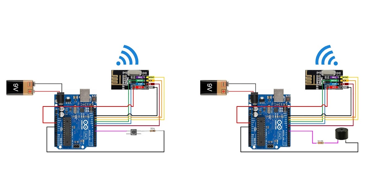 Piezo buzzer controlled push button using Arduino & Transceiver - Wirele...