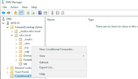 How to create conditional forwarder for a sub domain ( DNS delegation )
