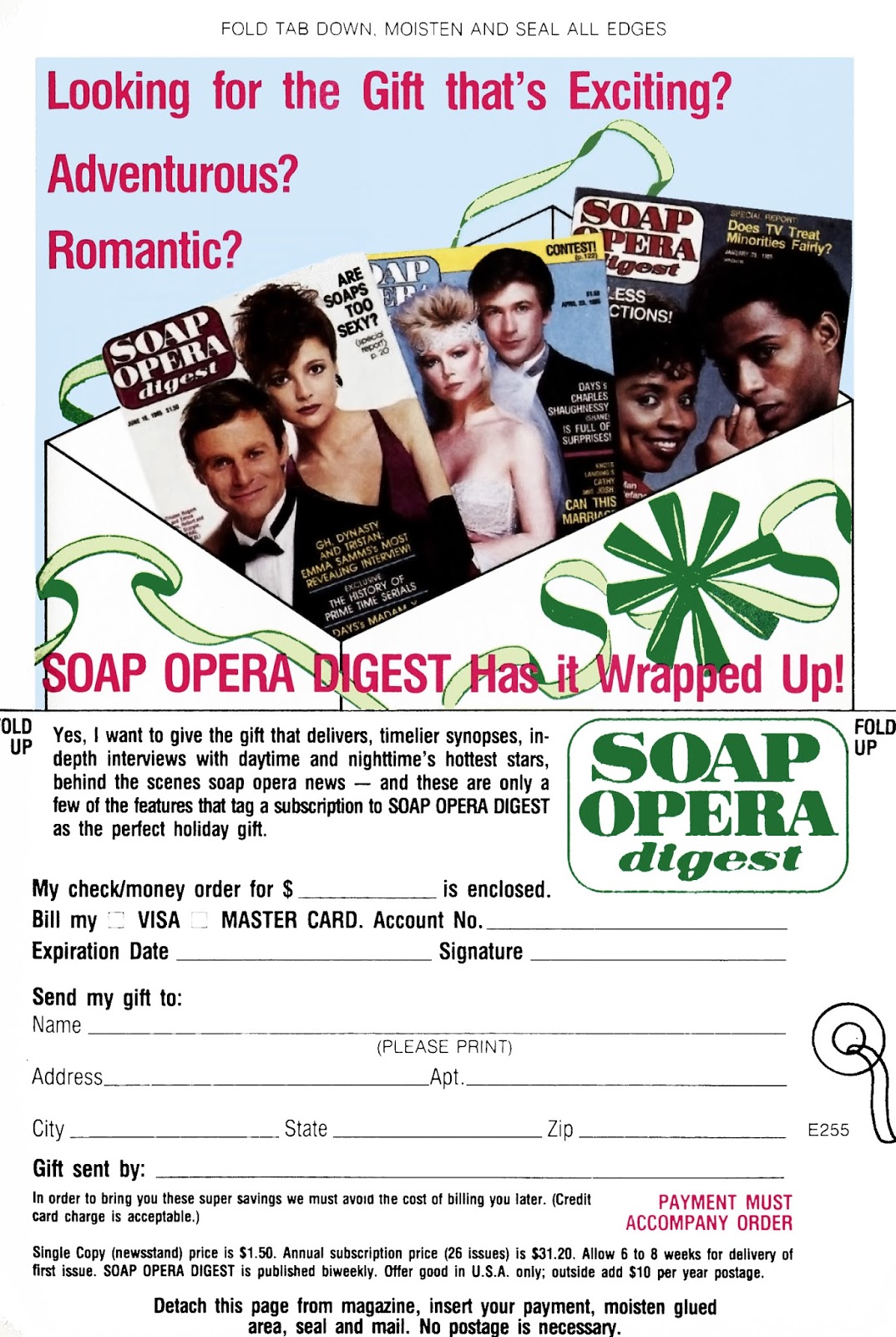 Soap Ads: Soap Opera Digest Subscription Ad - December 03, 1985