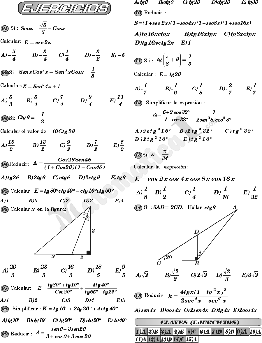 IDENTIDADES DEL ANGULO DOBLE EJERCICIOS RESUELTOS DE TRIGONOMETRIA PDF