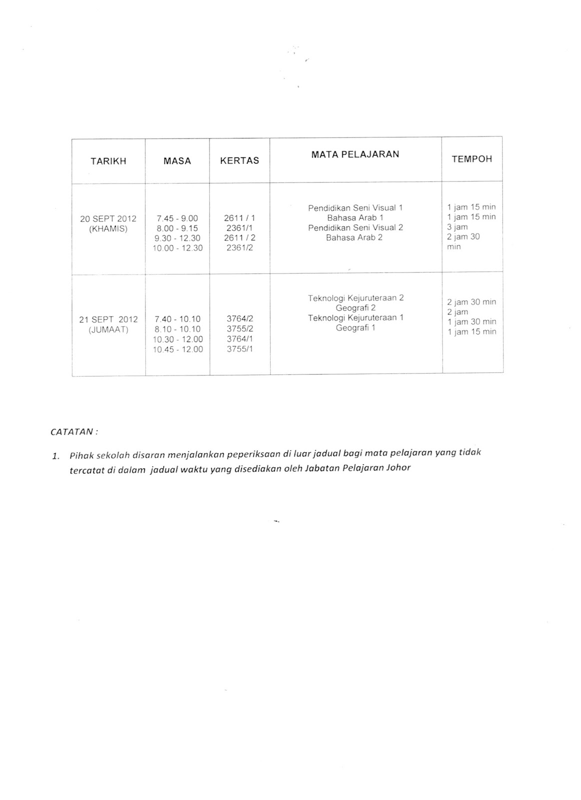 Unit Penilaian dan Peperiksaan: JADUAL PEPERIKSAAN PERCUBAAN SETARA ...