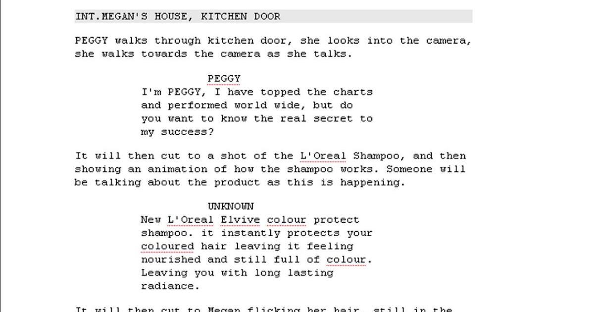 L'Oreal Advertising Project: L'Oreal Advert 1 Script SM