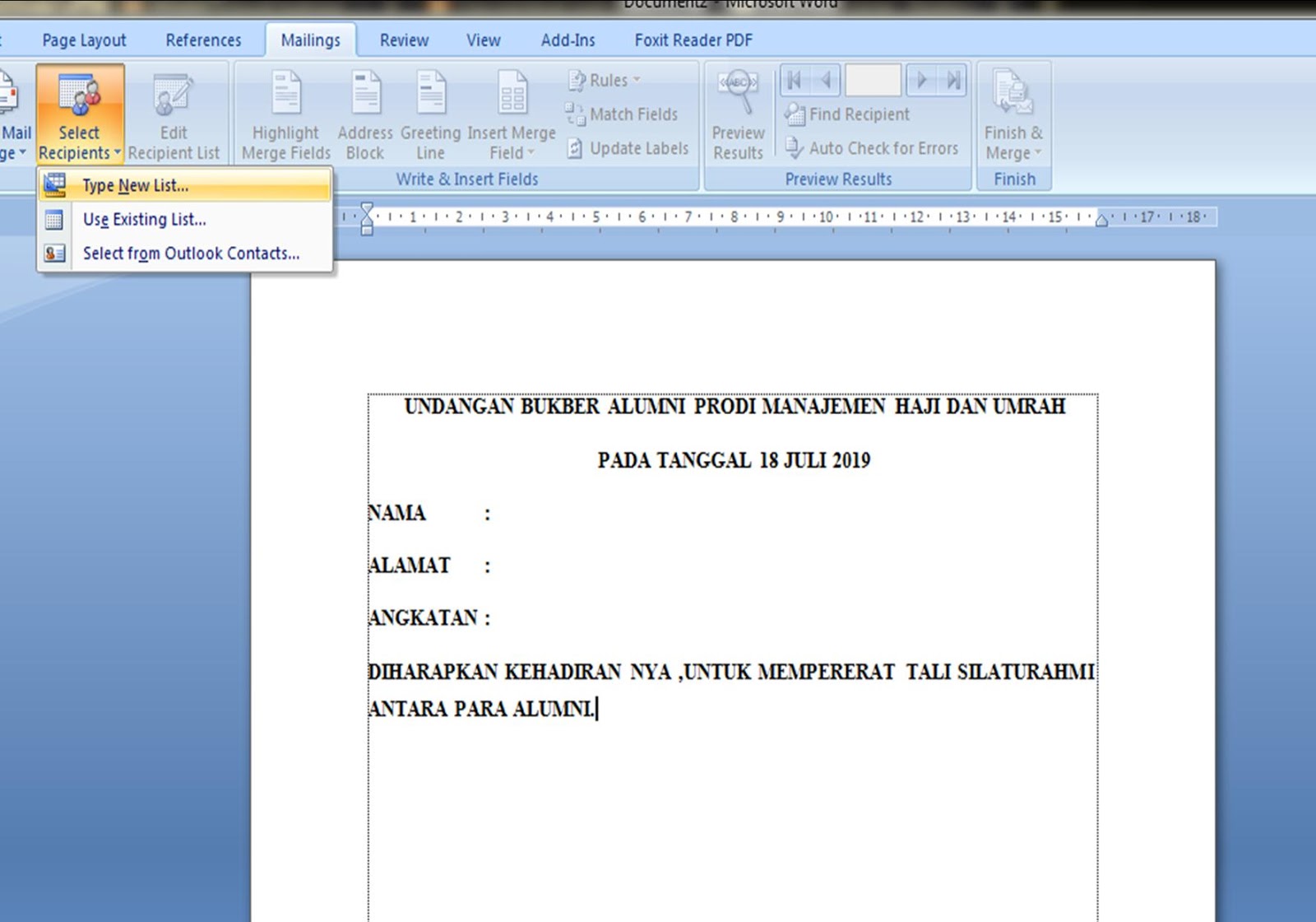 Subandi Syahrowi: Tutorial Menggunakan Fasilitas Mail Merge Microsoft Word Dalam Membuat Surat ...