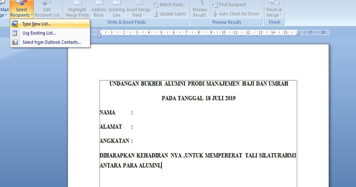 Subandi Syahrowi: Tutorial Menggunakan Fasilitas Mail Merge Microsoft Word Dalam Membuat Surat ...