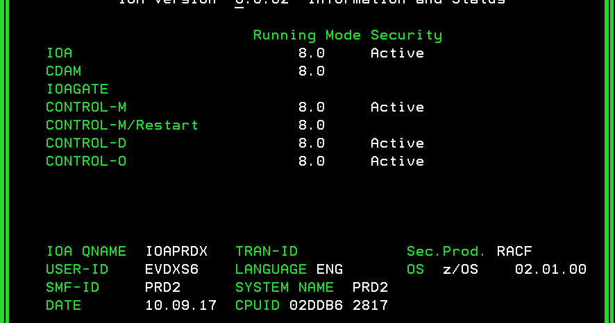 Control M : IOA Primary Option Menu