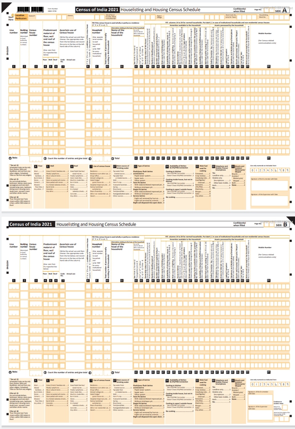 Census 2021 - 34 Questions Model Sheet - Kalvi Tips