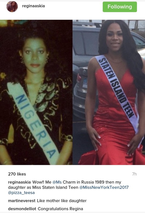 Regina Askia at Ms Charm in Russia 1989 then her daughter Teesa ...