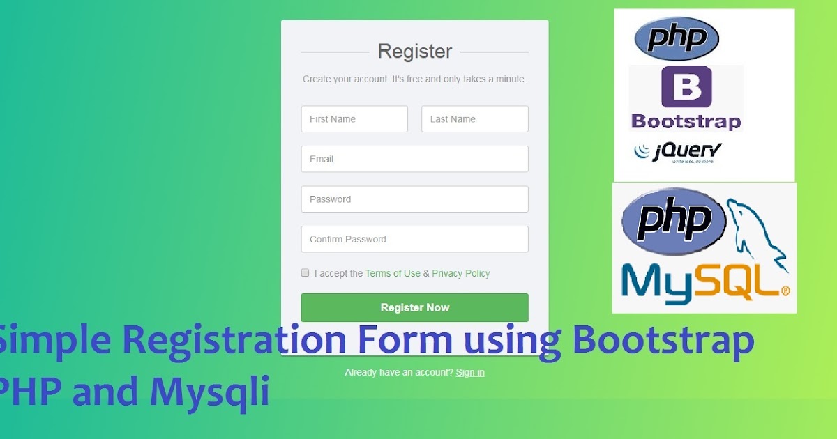 Simple Registration Form using Bootstrap PHP and Mysqli | Tutorial101