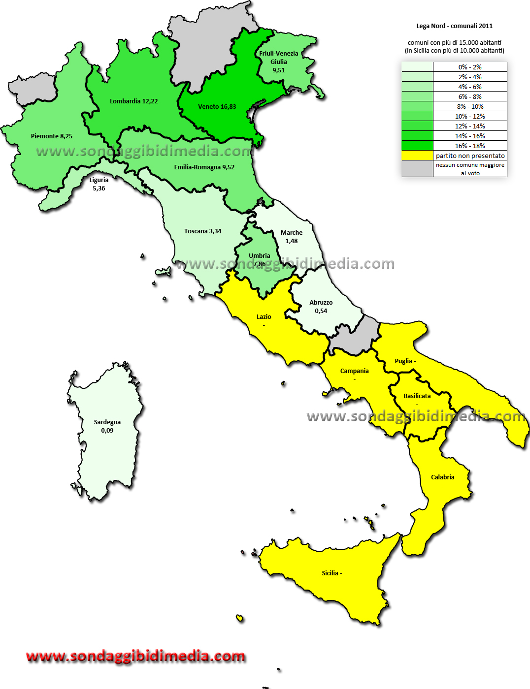 Studi e Proiezioni Elettorali: Lega Nord: distribuzione territoriale ...