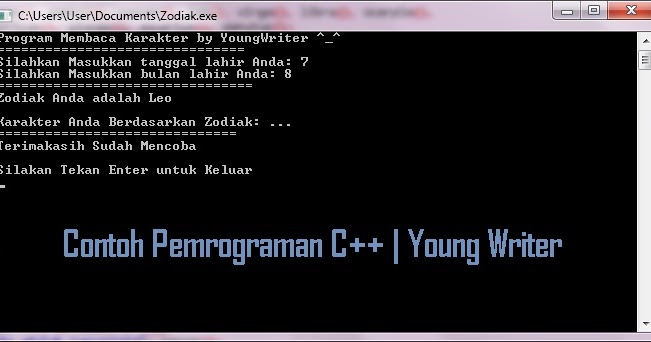 Contoh Kode C++ Program Karakter Berdasarkan Zodiak ~ Young Writer