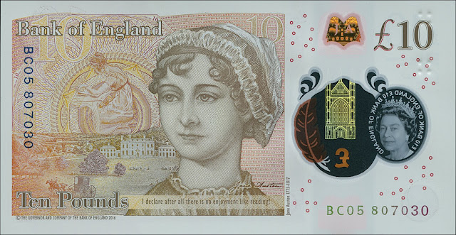 Great Britain new 10 Pound Sterling polymer note 2017 Jane Austen|World ...