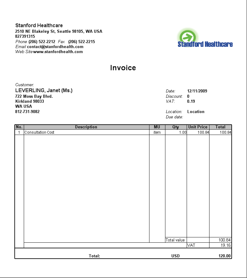 Medical Bill Sample In Word - Invoice Template