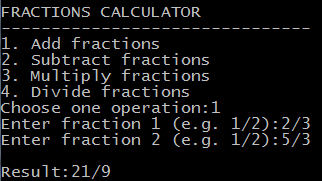 Java programs: Fractions Calculator program