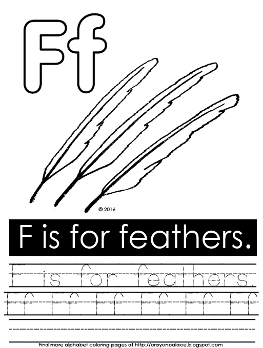 Crayon Palace: "F is for feathers" alphabet coloring page