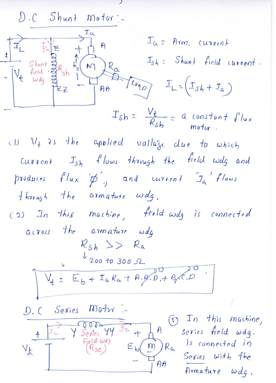 Electrical Circuits And Machines Hand Written Notes Dc Motor
