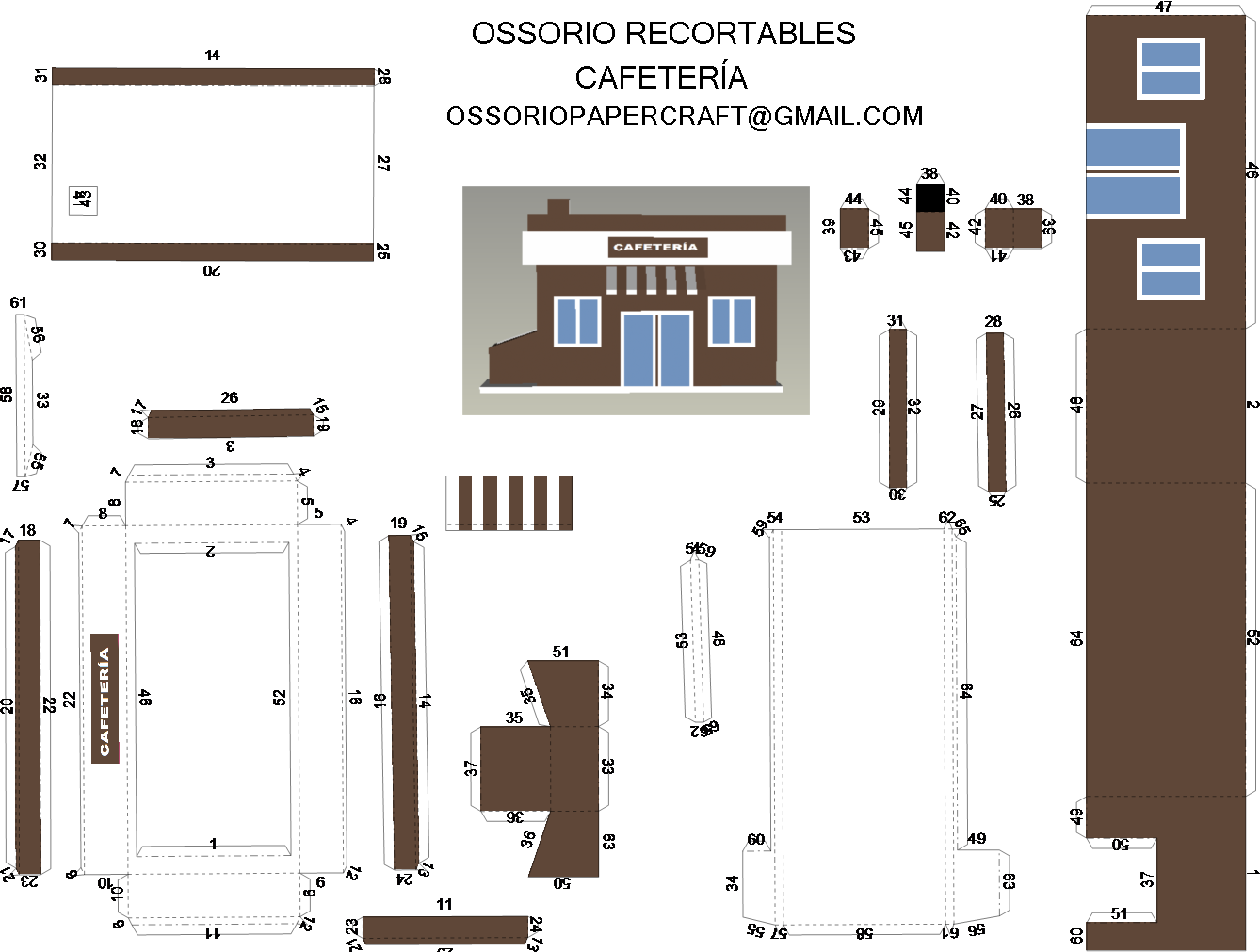 OSSORIO RECORTABLES DE PAPEL: Cafetería con paredes marrones