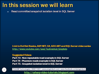 Sql server, .net and c# video tutorial: Read committed snapshot ...