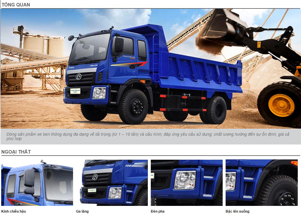 XE TẢI BEN THACO PHÚC ĐỒNG: THACO FORLAND FD1600 - đời 2016 tải trọng 8,17 tấn