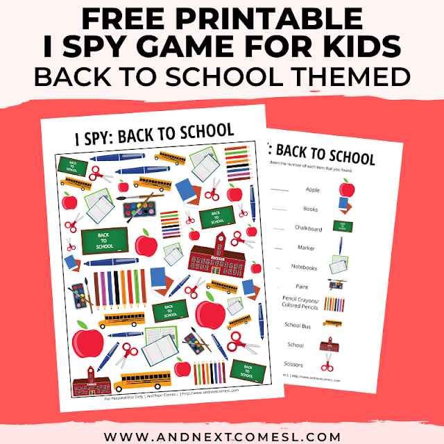 Back to School Themed I Spy Game {Free Printable for Kids} | And Next ...