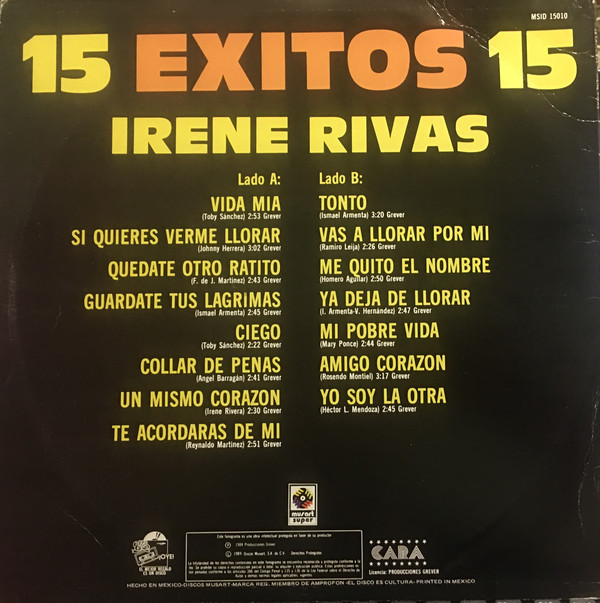 Discos de colección : IRENE RIVAS 1989 15 EXITOS