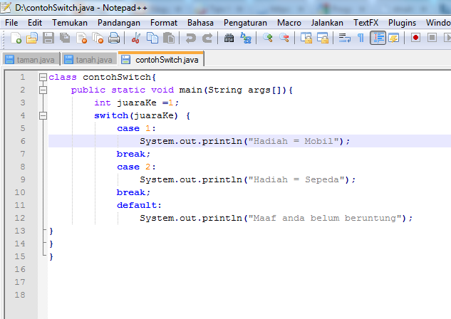 Lilis Suryani: Contoh Membuat Program Switch Menggunakan Bahasa Java