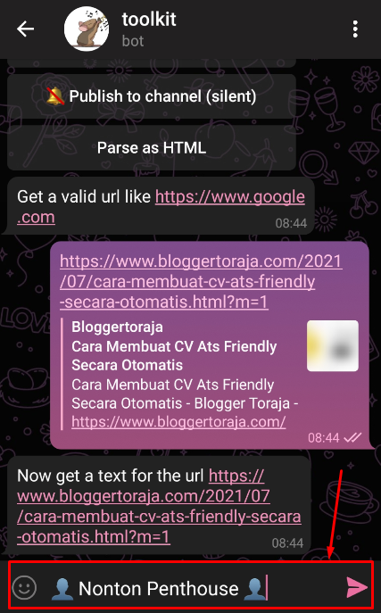 Cara Membuat Button Link Menu di Telegram - Blogger Toraja