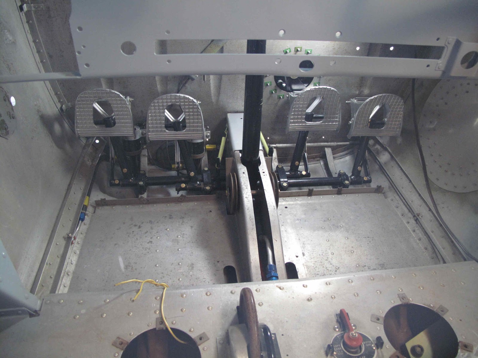 Cessna 140 Rebirth: Rudder Pedals and Control Column Installed