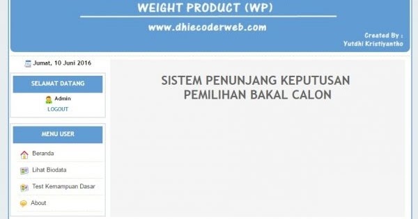 Aplikasi Sistem Penunjang Keputusan dengan Weight Product - Dhidecoderweb | Tutorial Pemrograman Web