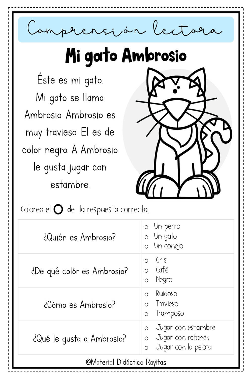 Comprensión Lectora de Animalitos | Materiales Educativos para Maestras