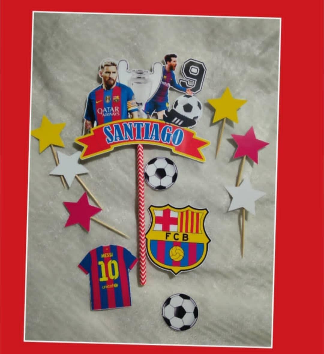 Topper Fútbol Barcelona Messi Santiago 9 - Mis Toppers Tus Toppers
