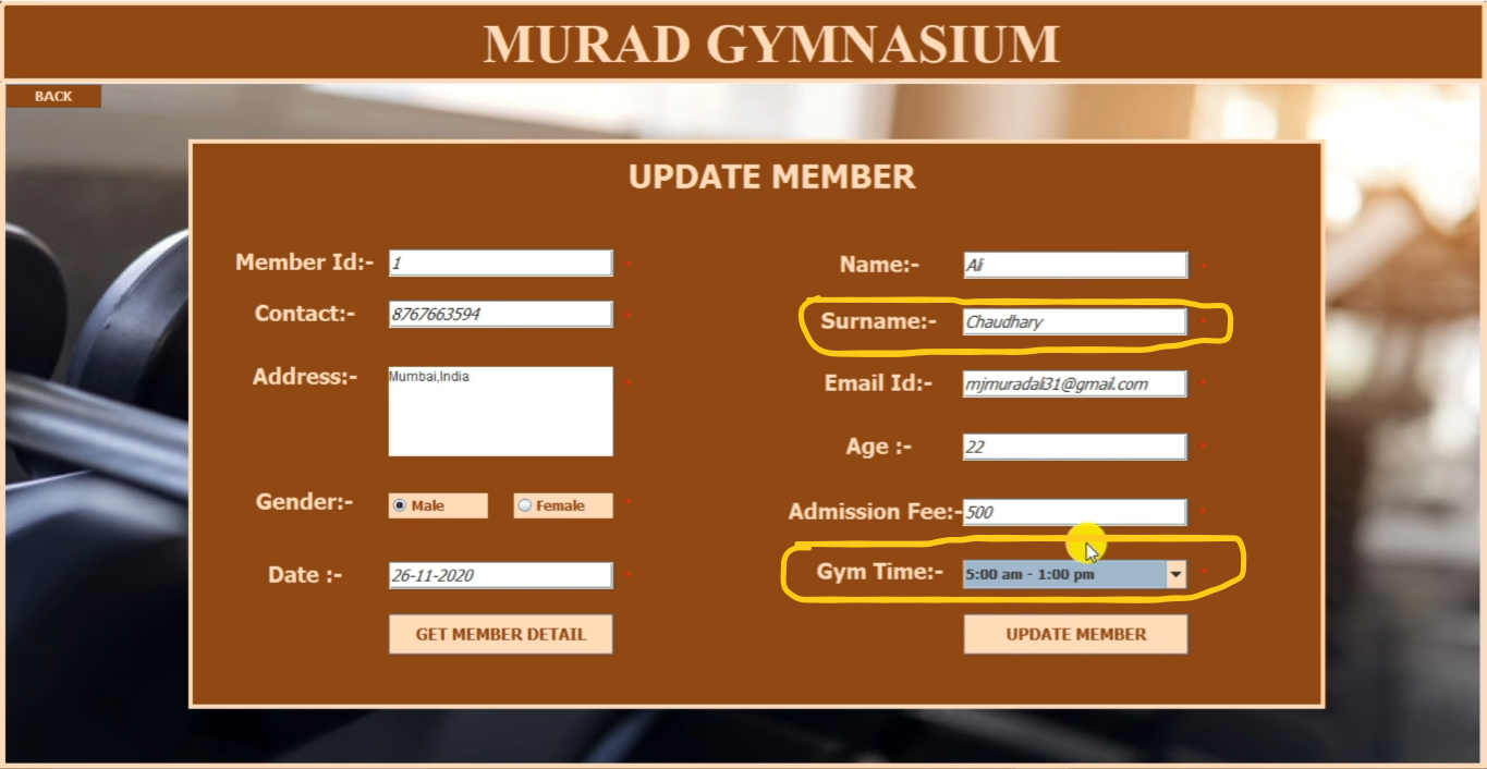 Gym Management System Project using Java and MySQL