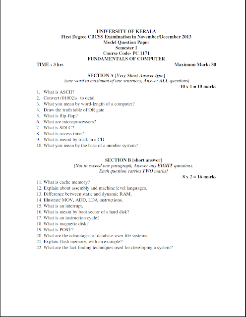 Kerala University PC Fundamentals Of Computer November/December 2013 ...