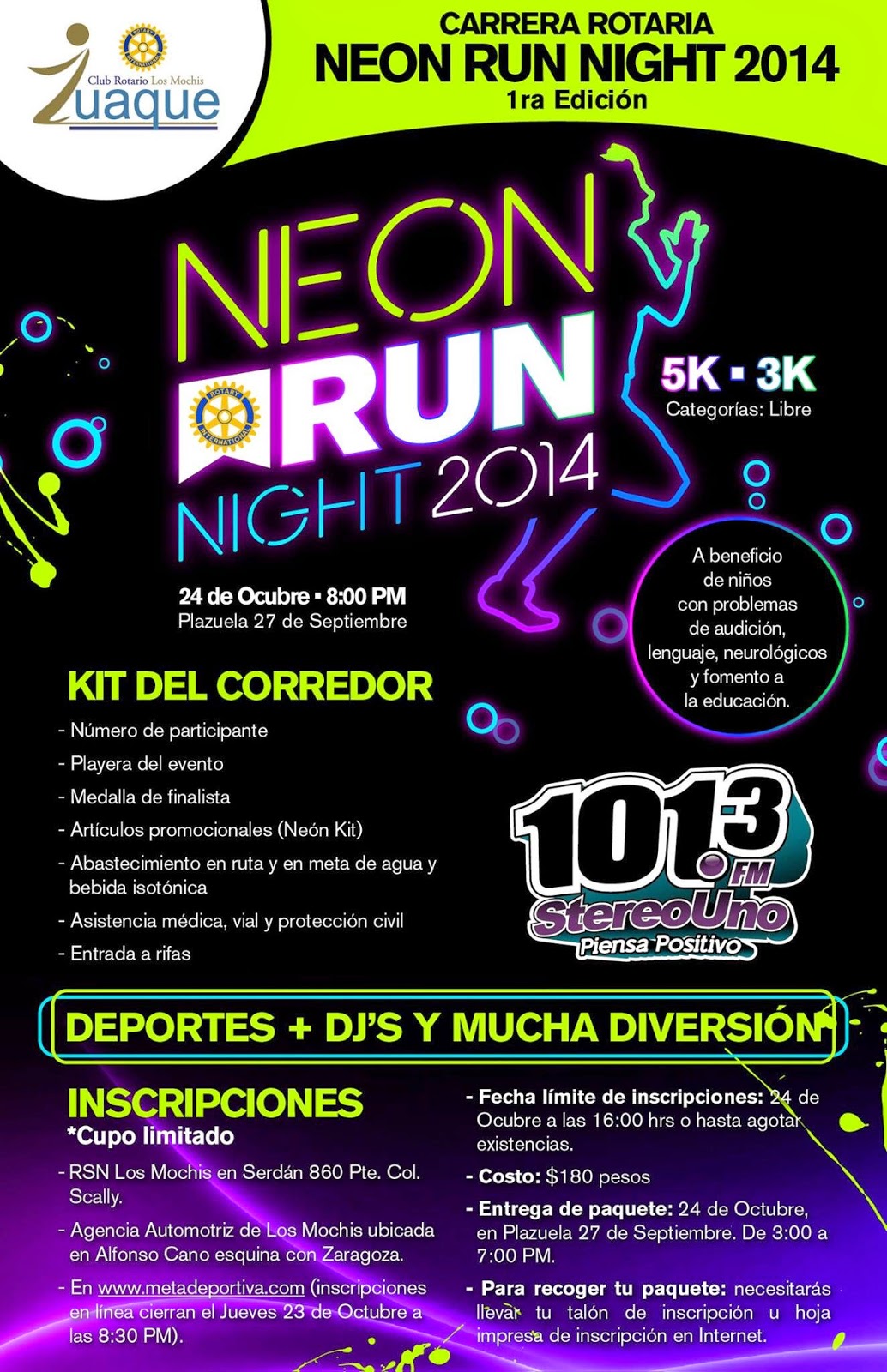 Los Mochis Runners: 1a Carrera Rotaria Neon Run Night 2014 5K