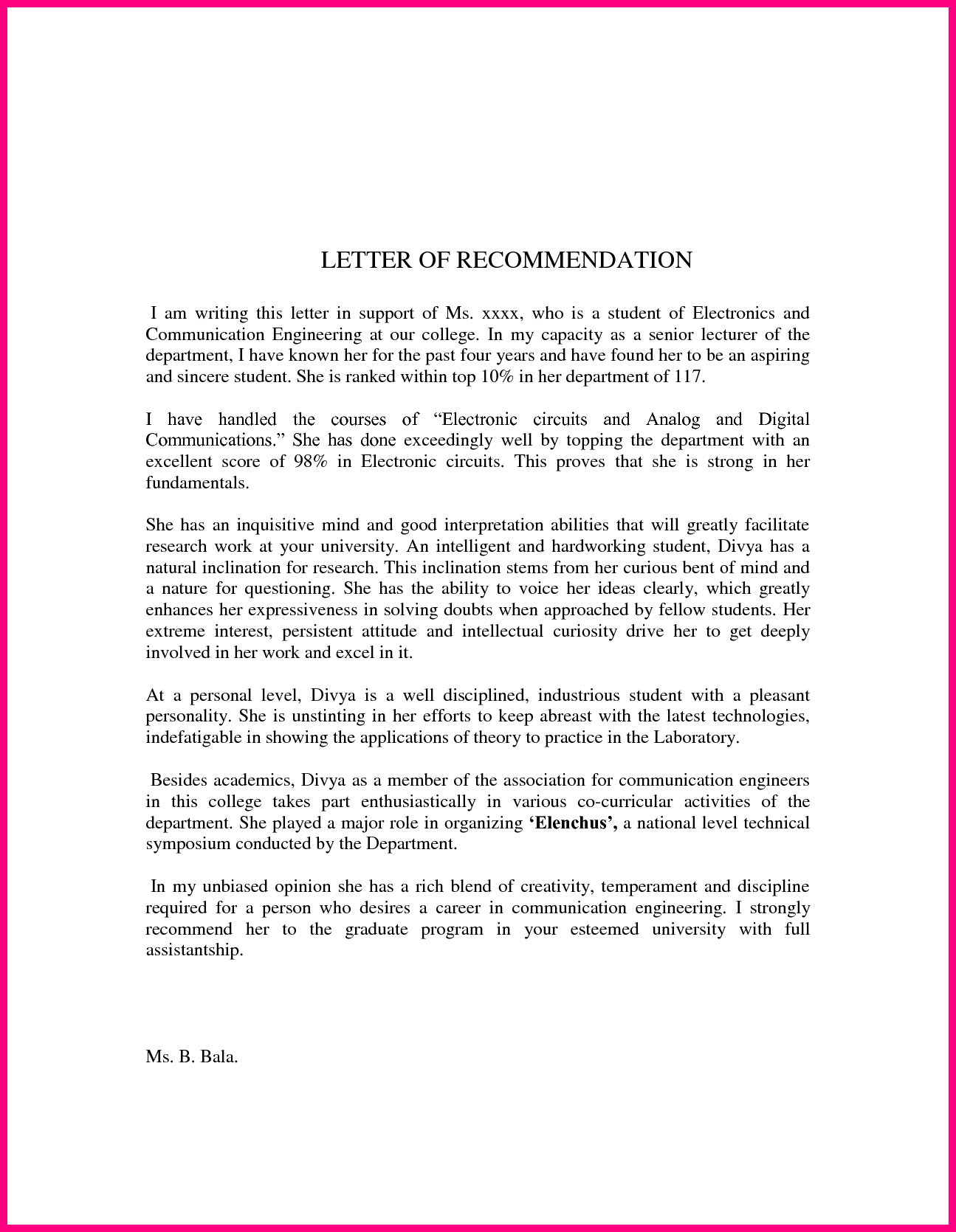 Letter Of Recommendation For Physical Therapy School Template ~ Resume ...