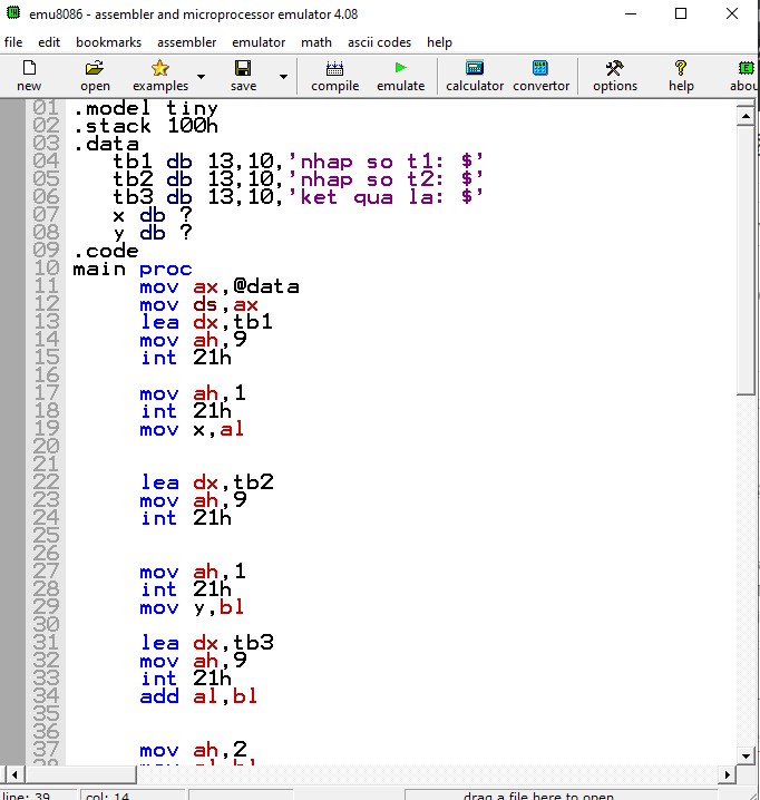 Tổng hợp lời giải bài tập lập trình emu8086 cho môn kỹ thuật vi xử lý ...
