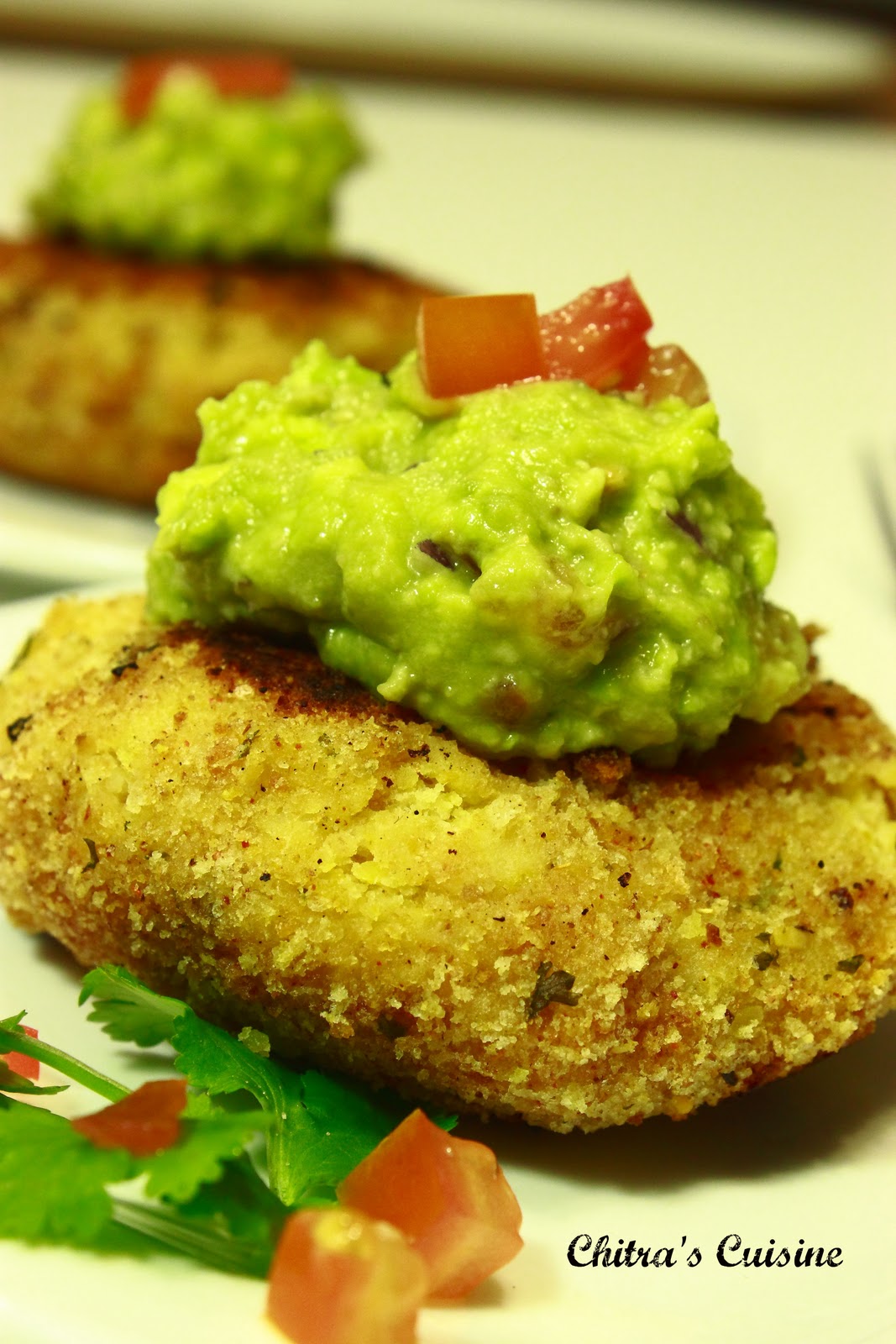 Chitra's Cuisine: Chickpea Cutlets with Guacamole