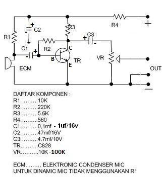 Skema Pre Amp Mic 1 Transistor - Bahar Electronic - Kelek Tronic