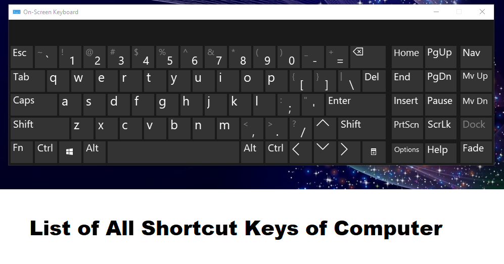 List of All Shortcut Keys of Computer from A to Z - A to Z Color