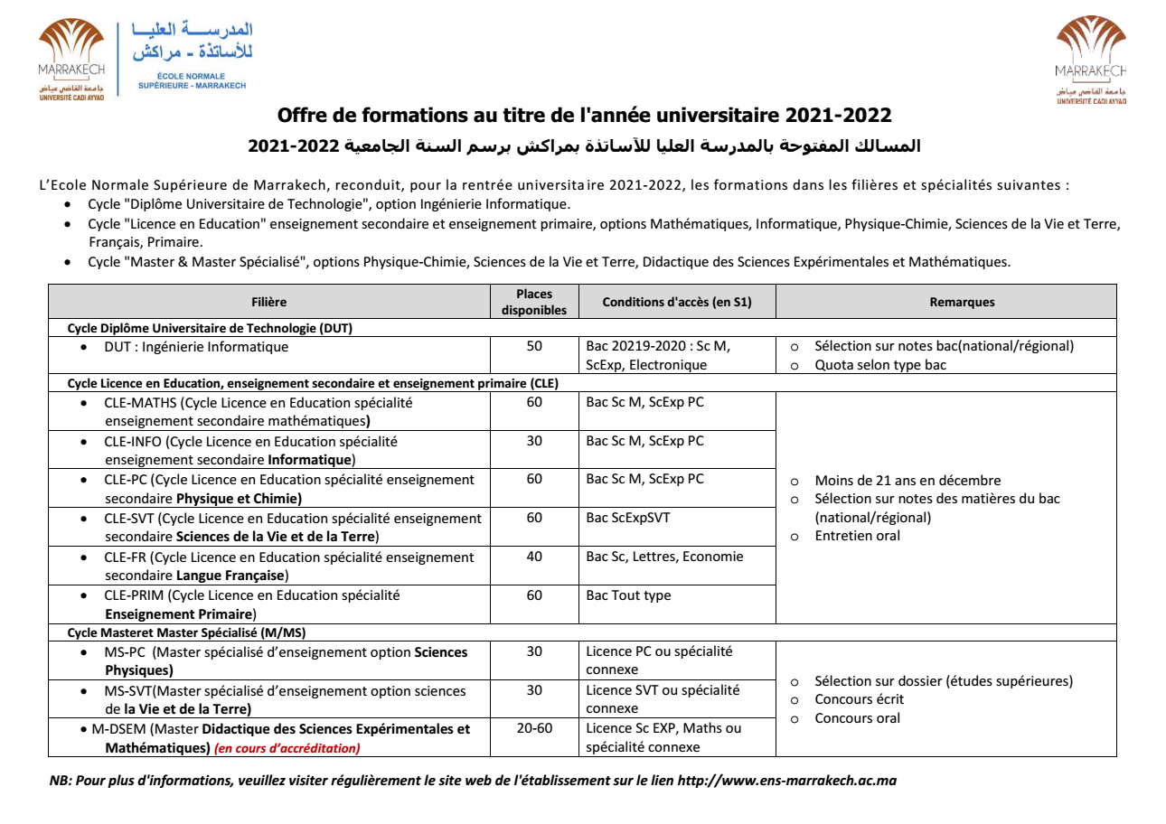 Inscription ENS Marrakech 2021-2022