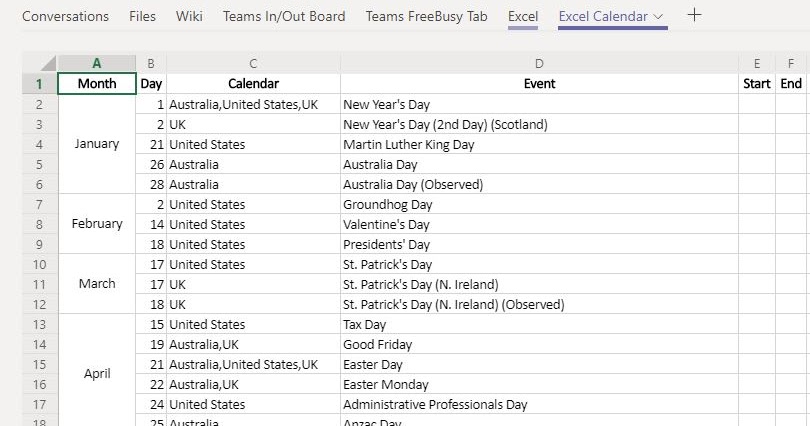 Creating a year at a glance Calendar (in Excel) from aggregated Shared ...