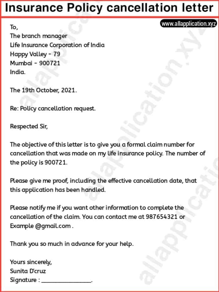 7 Letter Of Insurance Cancellation Sample 7 Letter Of Insurance Cancellation Sample